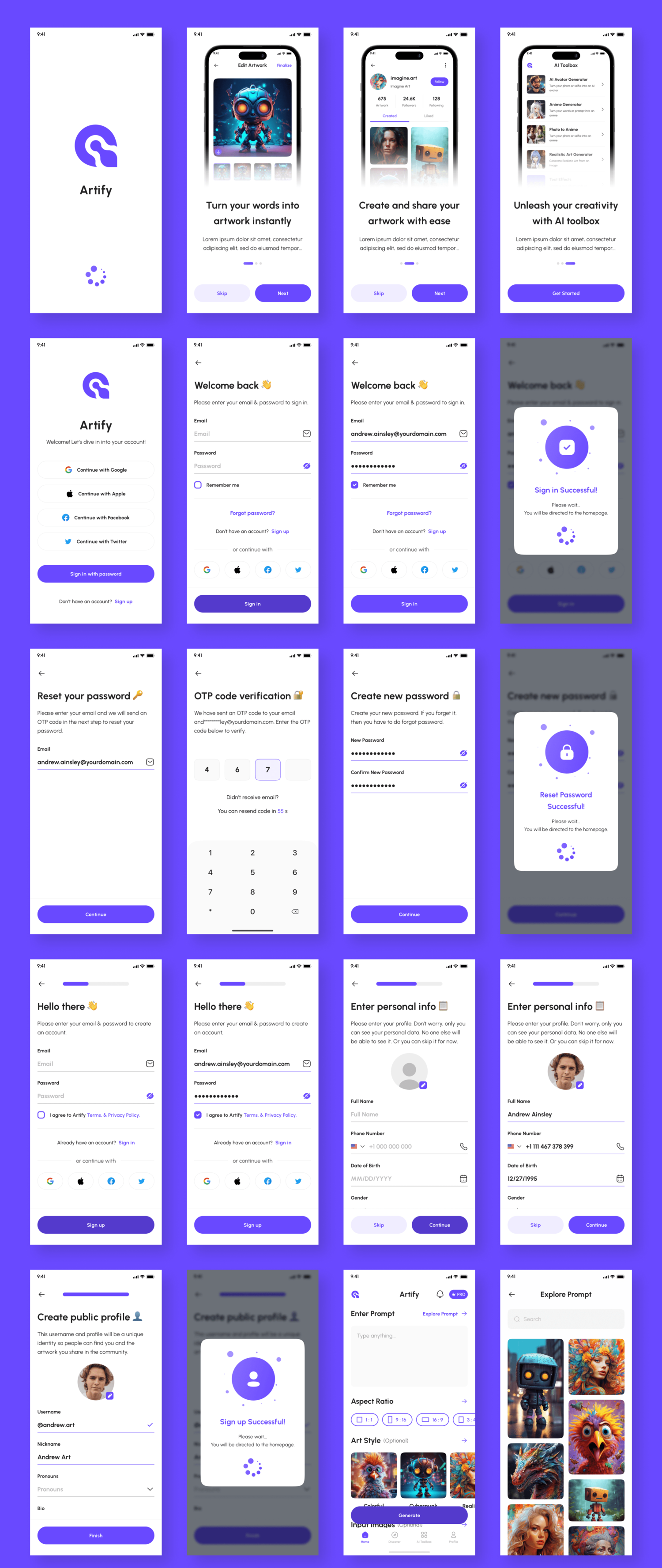 AI05 AI人工智能艺术绘画图像编辑生成器App应用界面ui设计套件模板 Artify – AI Art Generator App UI Kit _ 果觅网（gooodme）